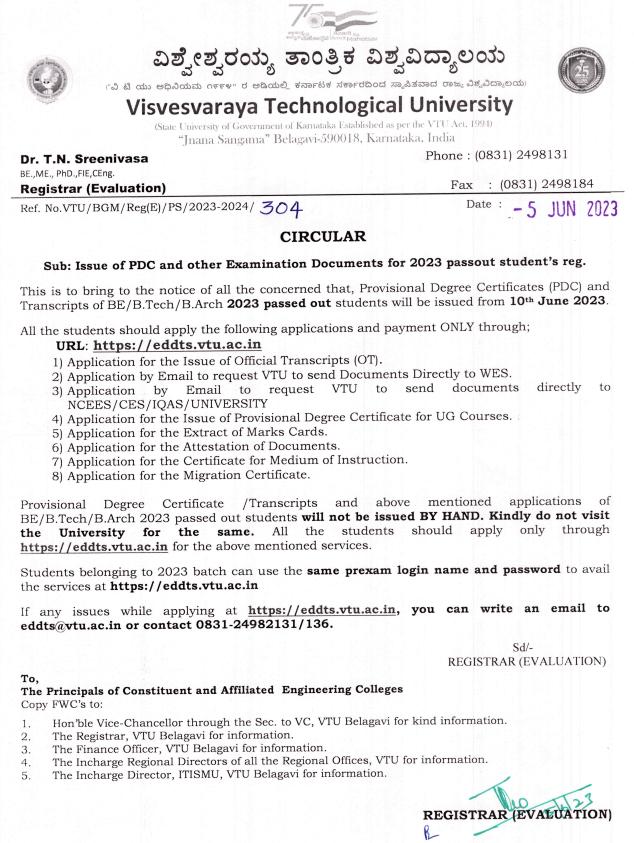 VTU Provisional Degree Certificate